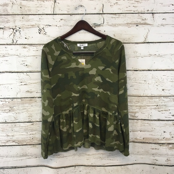William Rast | Tops | William Rast Green Camo Peplum Long Sleeve Top 69 ...